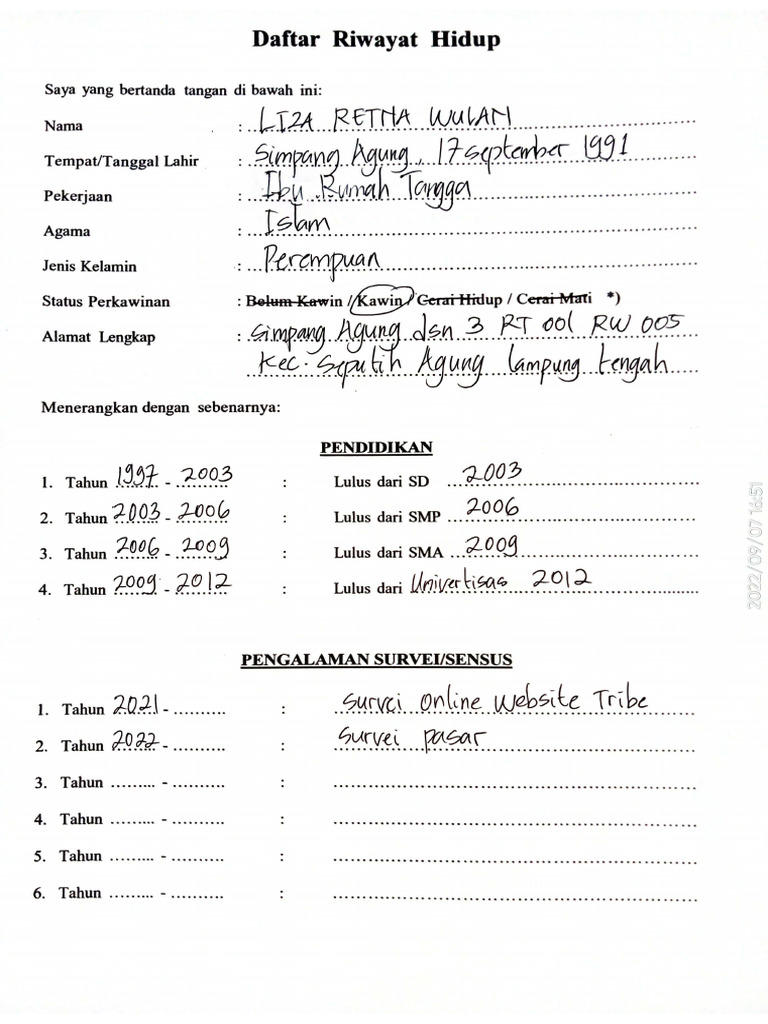 Daftar Riwayat Hidup Liza | PDF