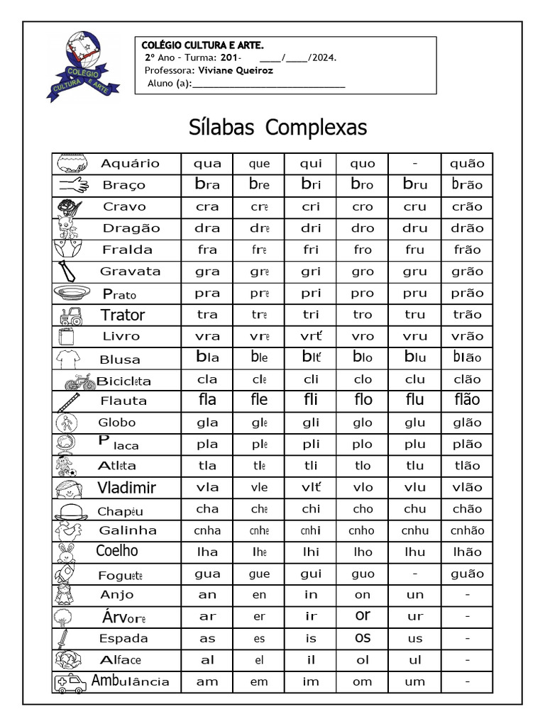 Silabário Sílabas Complexas | PDF