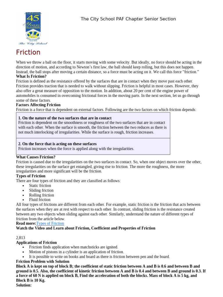 Friction Revision Notes | PDF | Friction | Force