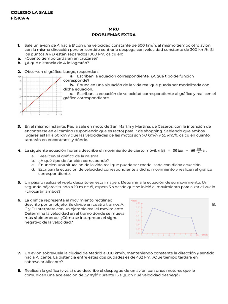 Mru. Problemas Extra | PDF | Velocidad | Aceleración