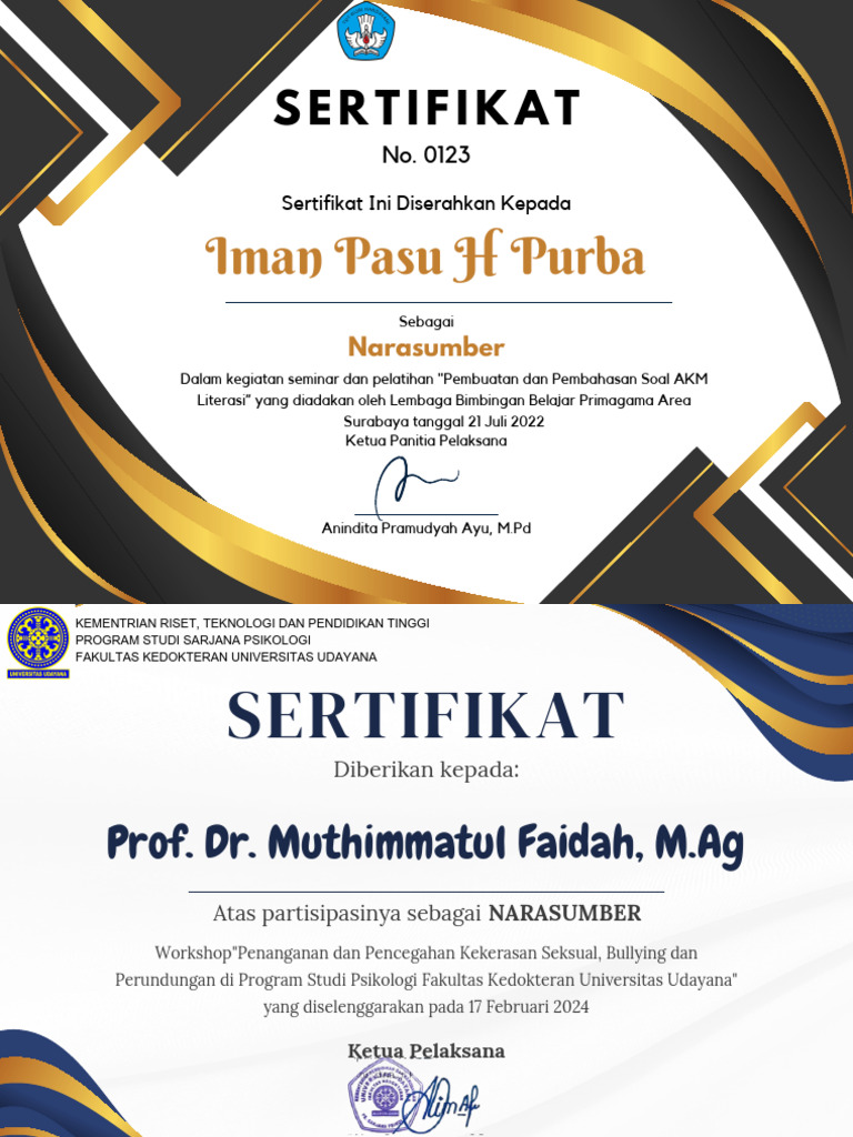 Sertifikat Seminar Soal AKM Literasi | PDF