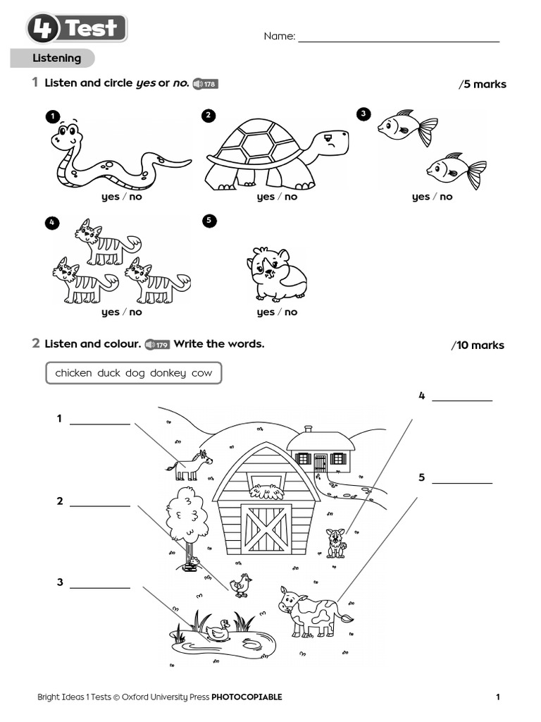 Bright - Ideas - 1 - Unit 4 Test-1-2 | PDF