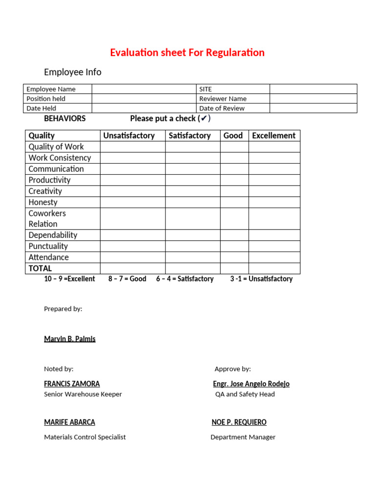 Evaluation Sheet | PDF