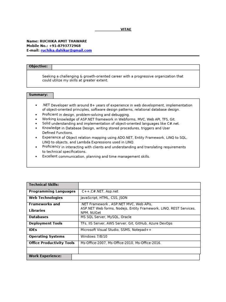 Naukri RuchikaAmitThaware8y 6m | PDF | Language Integrated Query | Microsoft Sql Server