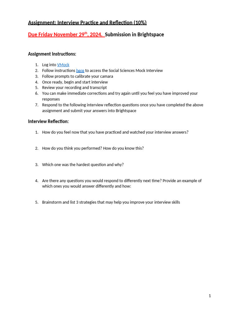 Assigment-VMock Interview and Reflection | PDF