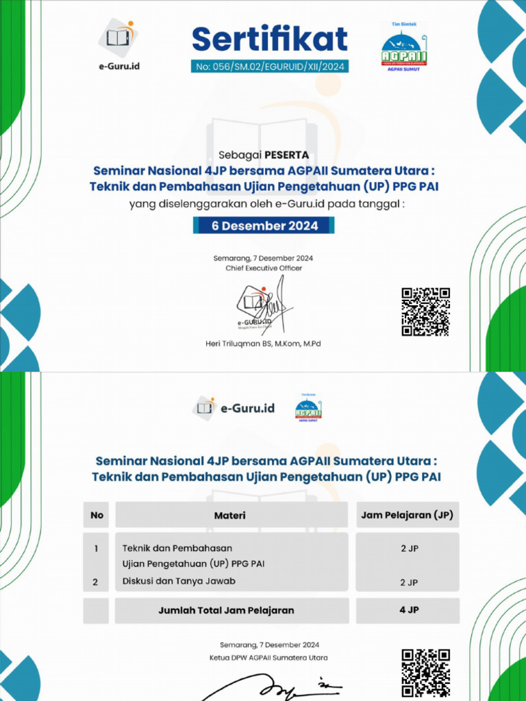 SERTIFIKAT SEMINAR PPG | PDF