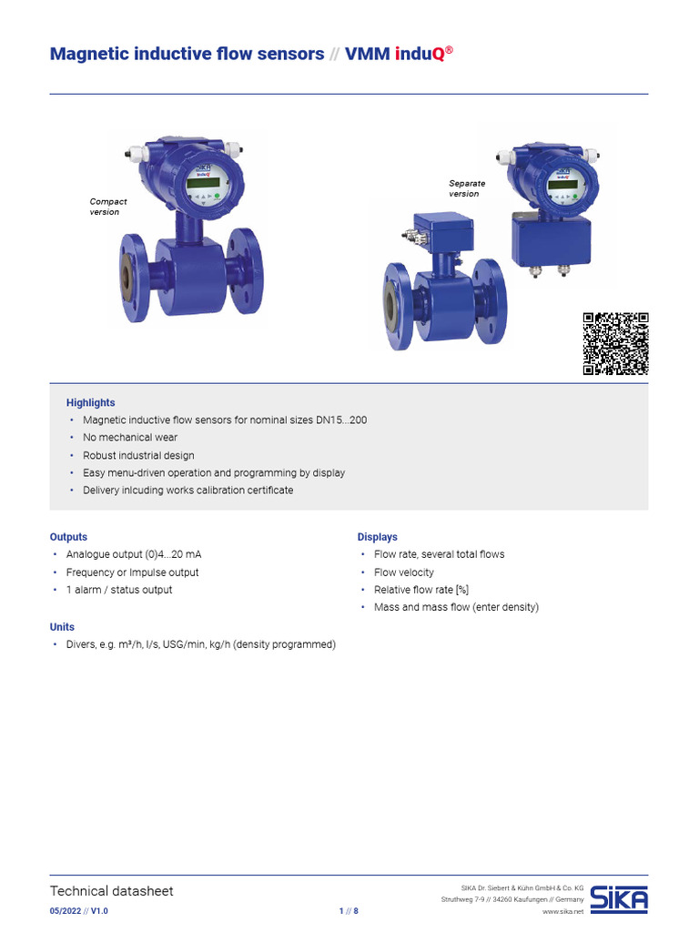Datasheet Magnetic Inductive Flow Sensors VMM | PDF | Flow Measurement ...