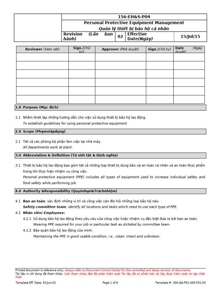 156-EHS-P04-02 PPE Management | PDF