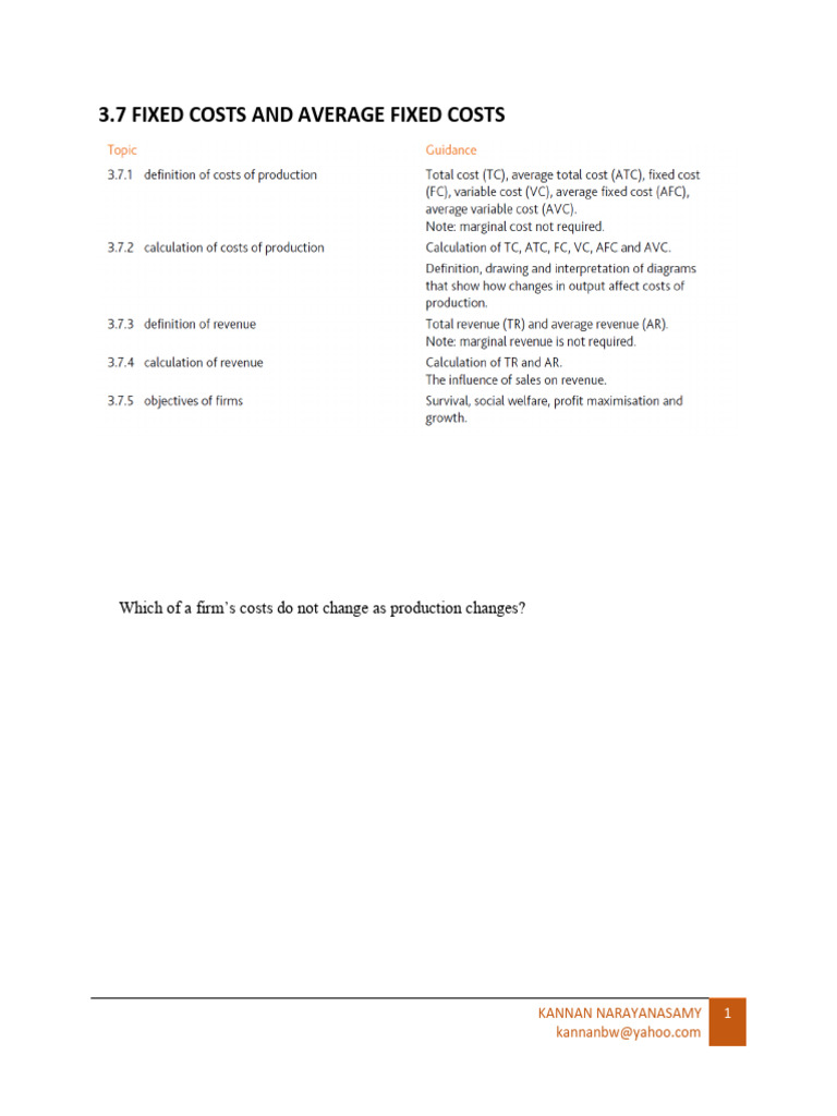 3.7.1.fixed Costs and AFC | PDF | Marginal Cost | Average Cost