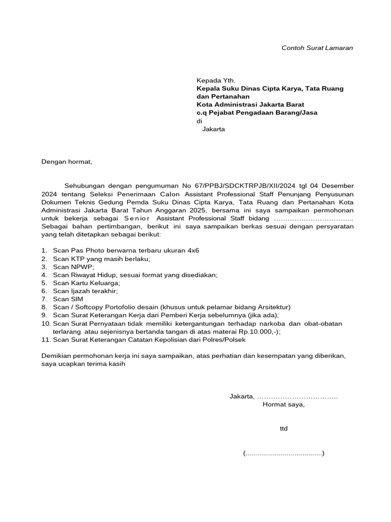 Contoh Format Lampiran Loker SAPS Sie GPD SDCKTRP JB 2025 | PDF