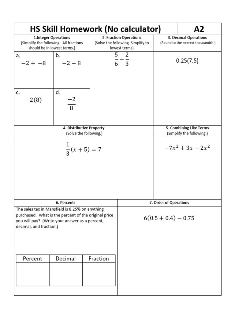 A2 Aug 20 Skills Homework (1) | PDF | Equations | Elementary Mathematics