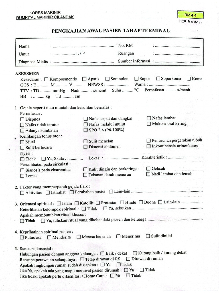 Pengkajian Awal Pasien Tahap Terminal - RM 4.4 | PDF