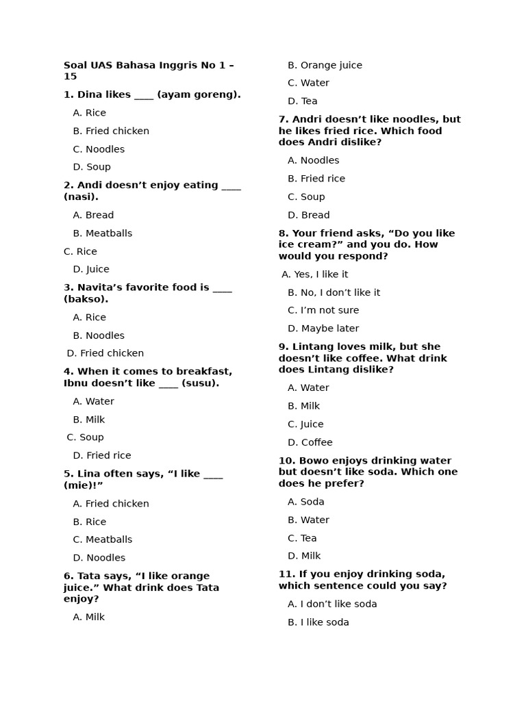 Soal Bahasa Inggris Sd 4 Pdf Lunch Cooking