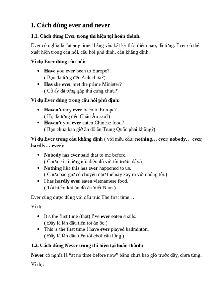 cách dùng ever and never | PDF