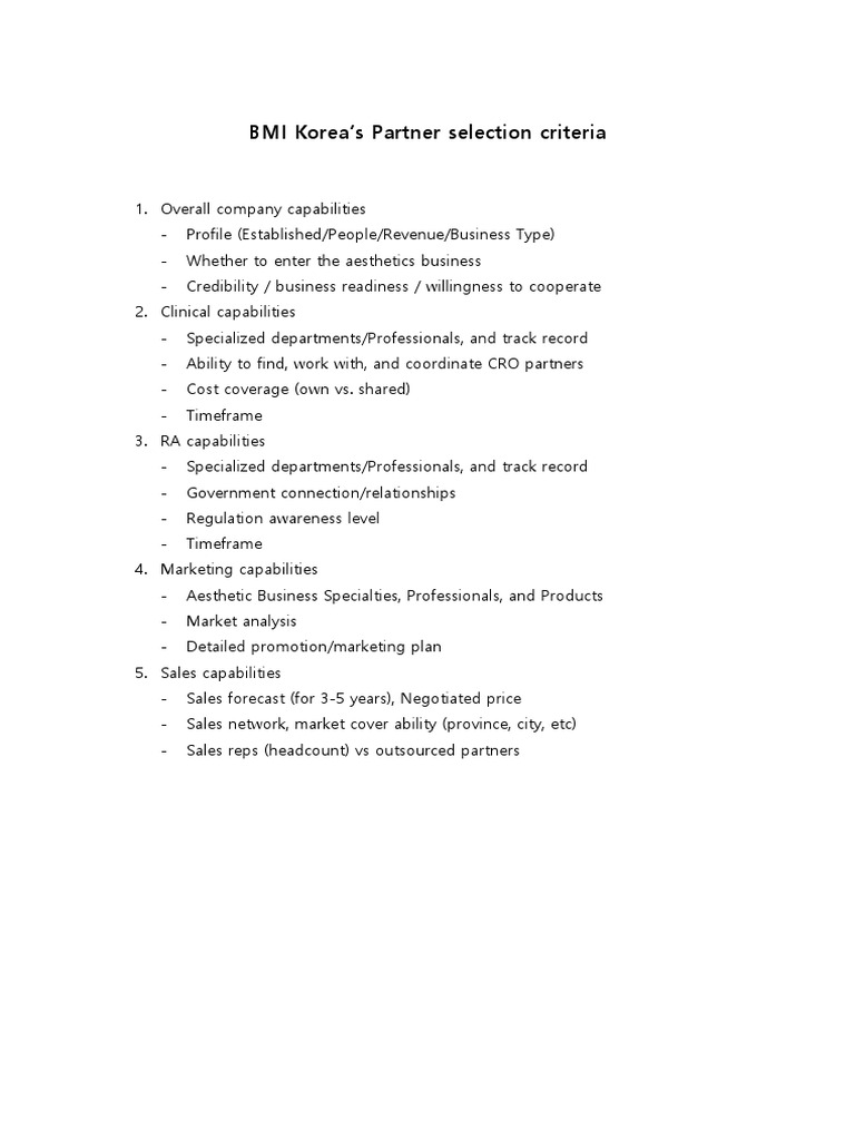 Partner Selection Criteria | PDF