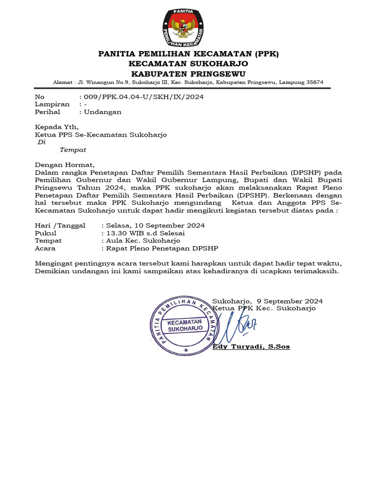 Undangan Pleno DPSHP PPS | PDF