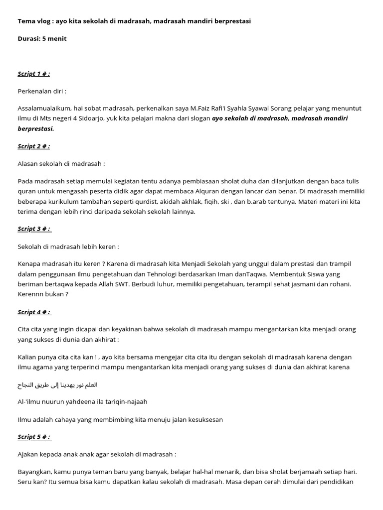 Tema Vlog Ayokita Sekolah Di Madrasah, Madrasah Mandiri Berprestasi - 20241201 - 164949 - 0000 | PDF