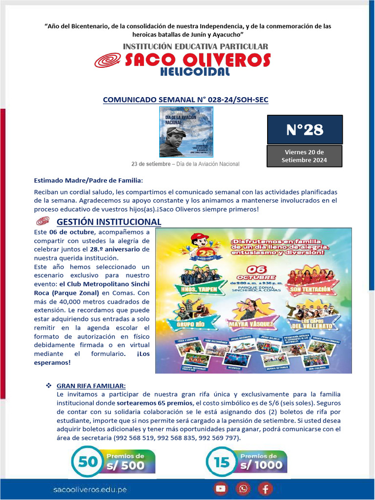 Comunicado Semanal 028-2024-TM | PDF