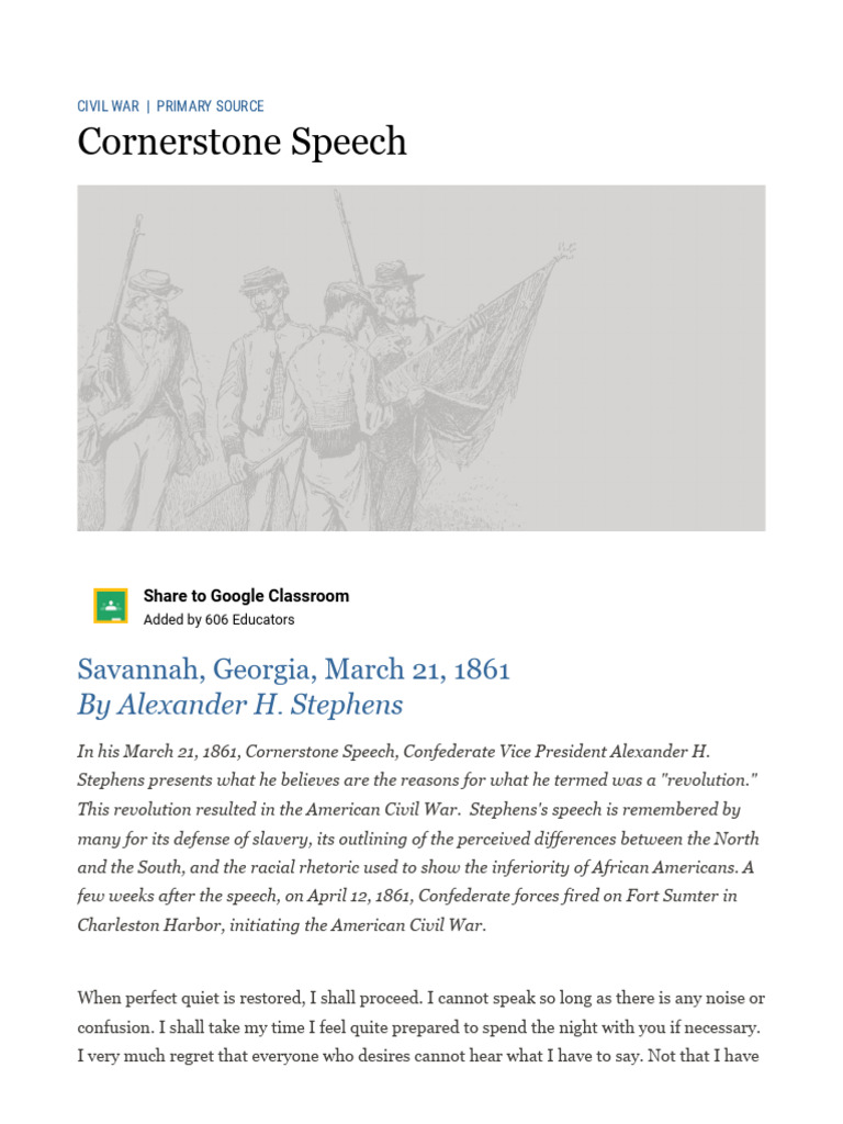 Cornerstone Speech - American Battlefield Trust | PDF