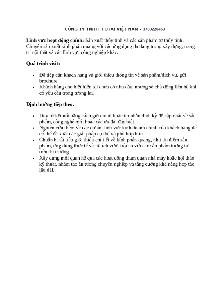 Visit Report Fotai | PDF