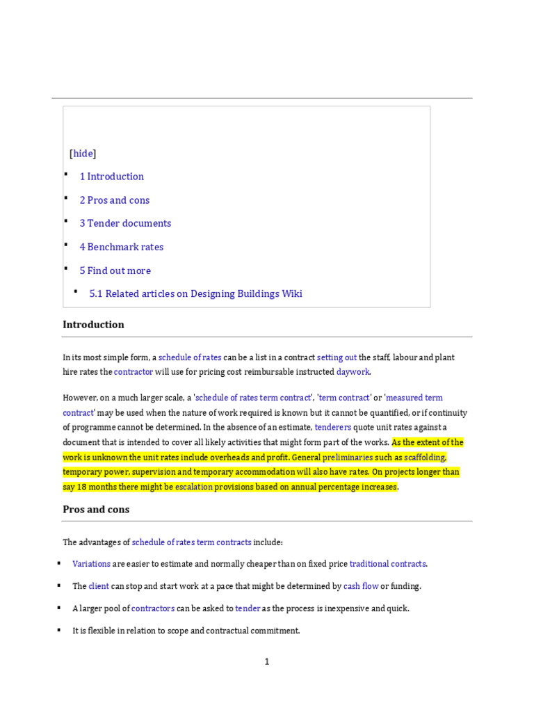 Schedule of Rates - Its Meaning | PDF | Building Engineering