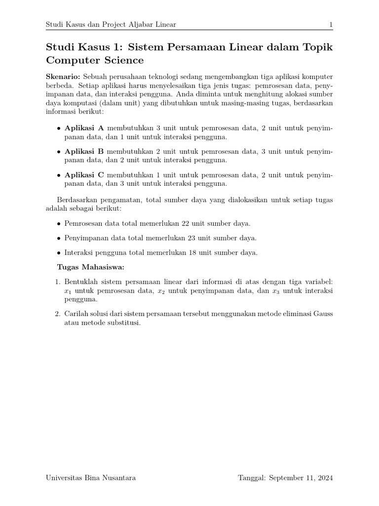 Studi Kasus Dan Tugas Aljabar Linear-20240918023607 | PDF