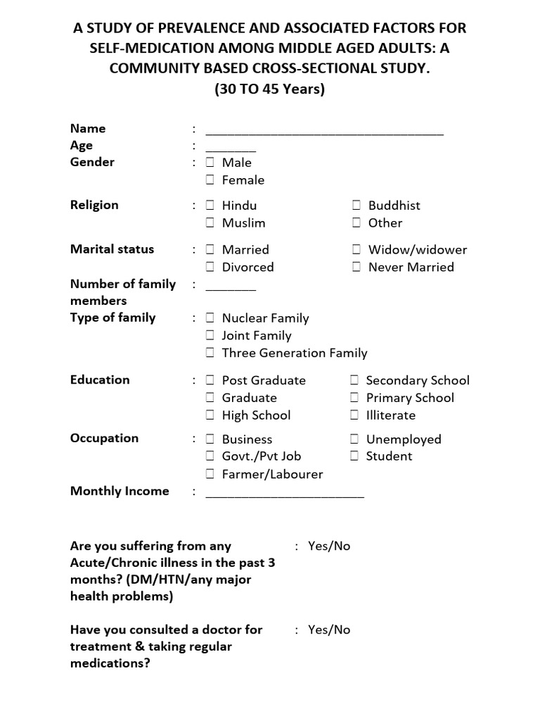 Self-Medication Questionnaire | PDF | Pain | Diseases And Disorders