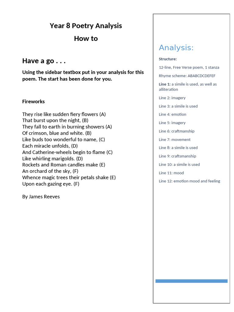 Year 8 Poetry Analysis | PDF | Poetry