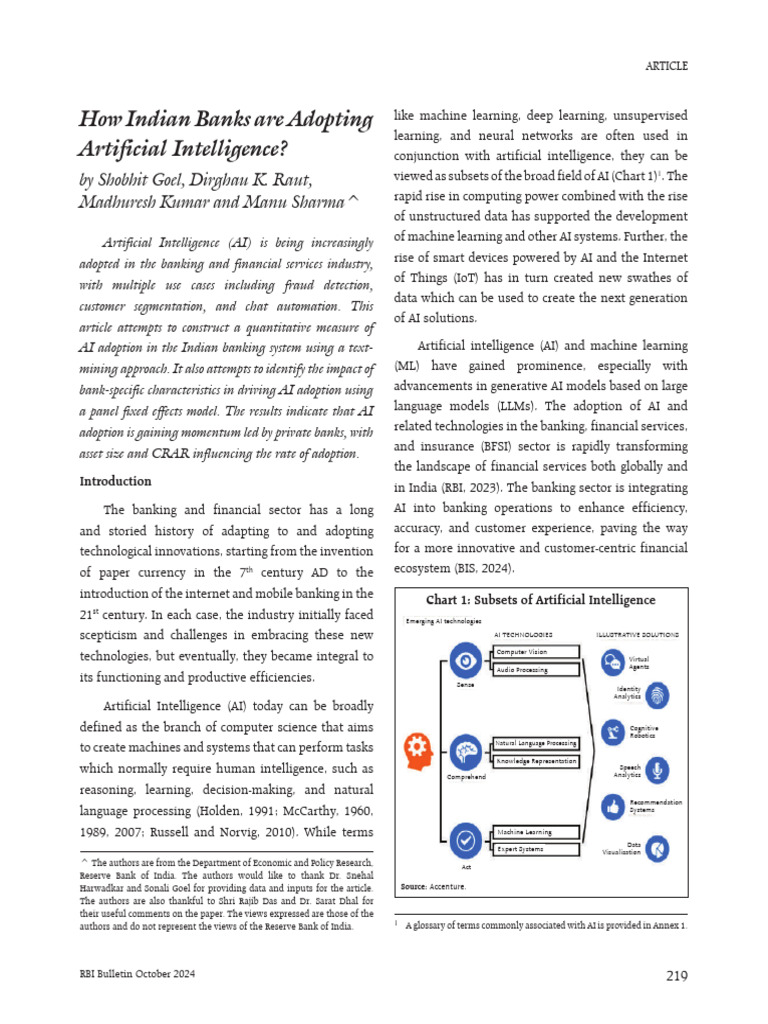 RBI Bulletin October 2024 How Indian Banks Are Adopting Artificial ...
