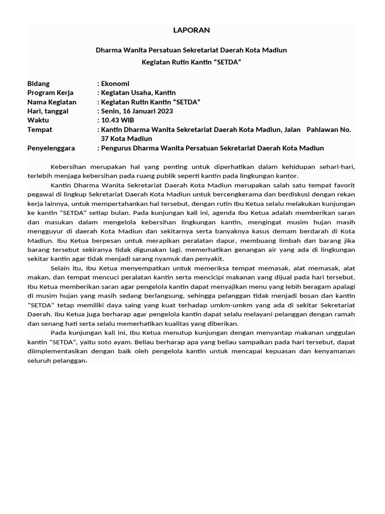 Laporan Kantin DWP 2023 | PDF