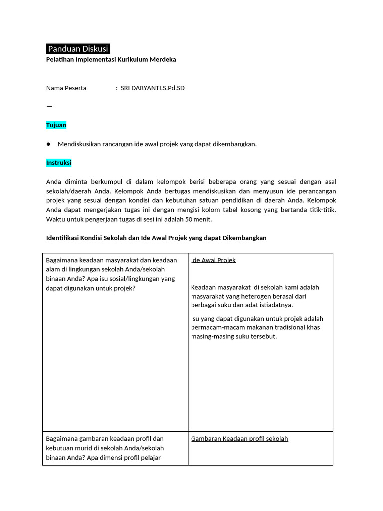 LK Hari 1 - Merancang P5 Sri Daryanti | PDF