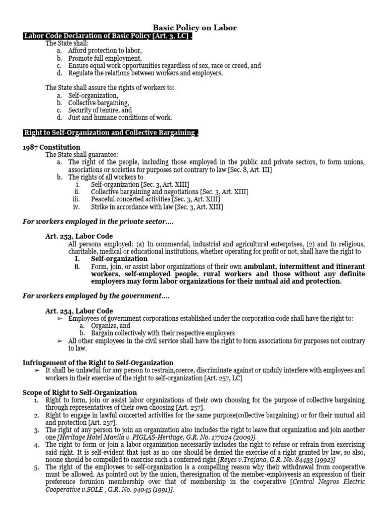 Labor Law I - Basic Concepts (Reviewer) | PDF | Employment | Labour Law