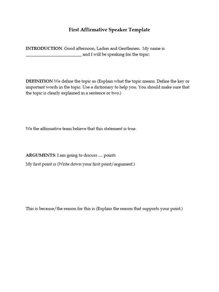 First_Affirmative_Speaker_Template_9 | PDF