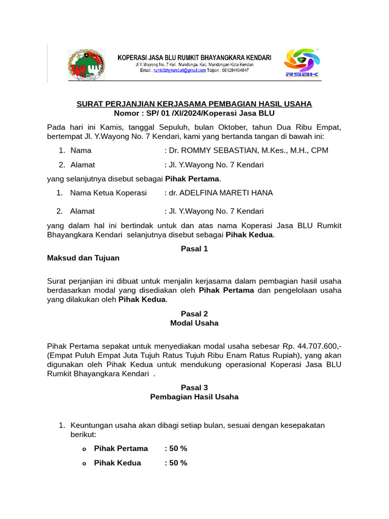 Surat Perjanjian Kerjasama Koperasi | PDF