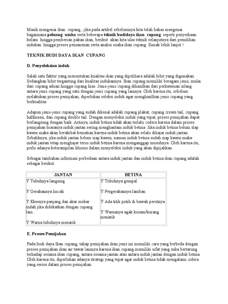 Teknik Budidaya dan Pemanenan Ikan Cupang | PDF | Kesehatan Holistik