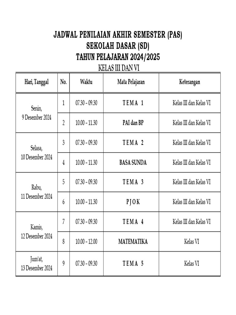 Jadwal Pas-Sas - 2024 | PDF