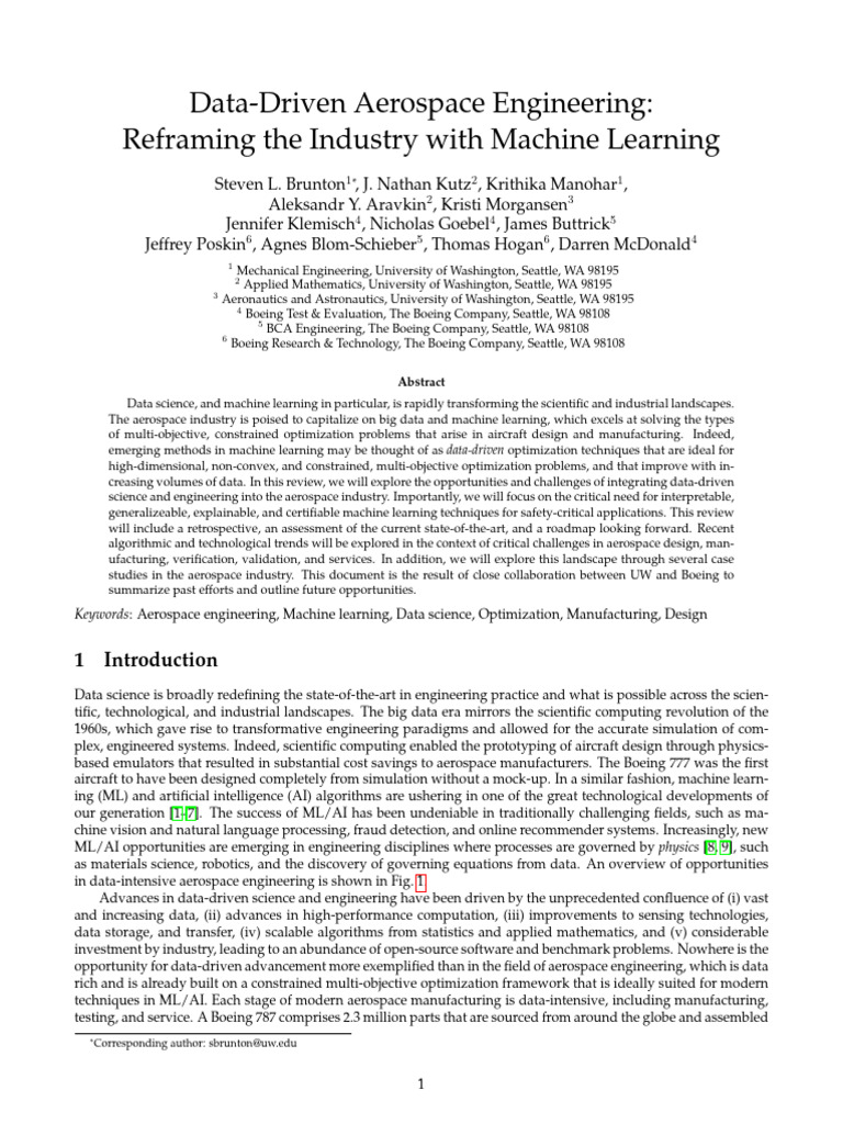 Data-Driven Aerospace Engineering- Reframing the Industry With Machine Learning | PDF ...