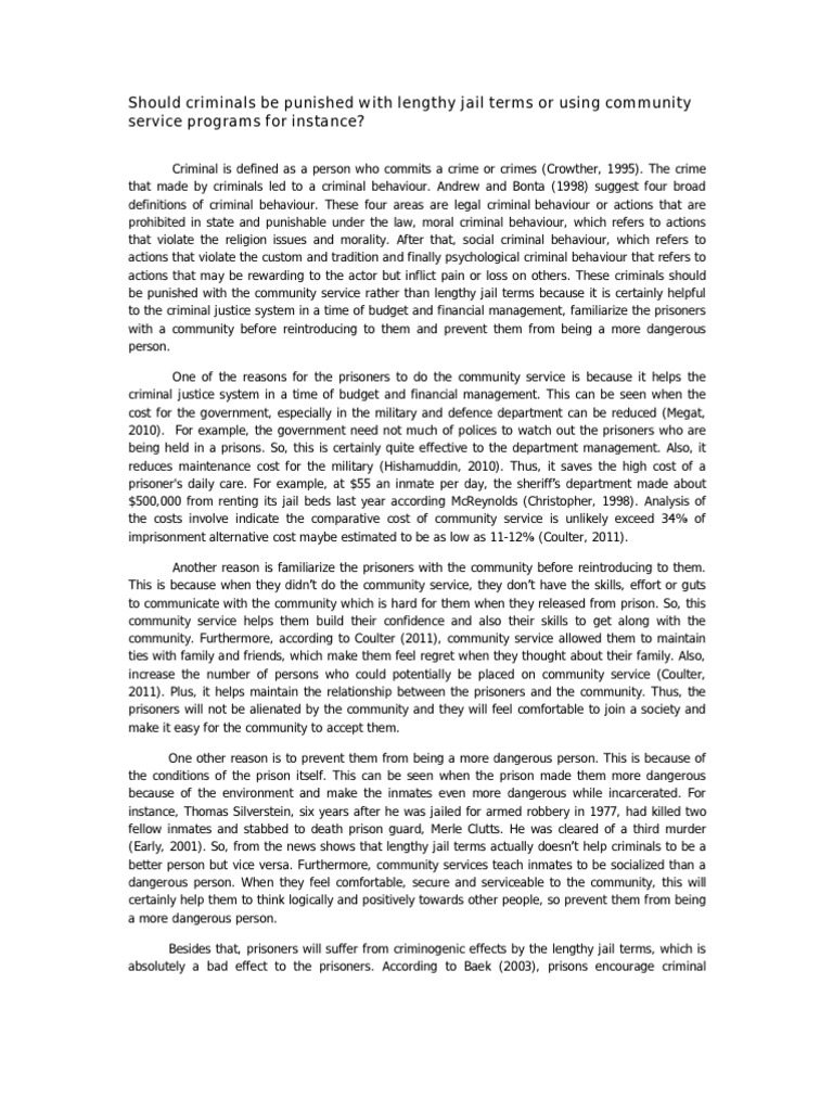 Community Service as Punishment Overview | PDF | Prison | Crime & Violence