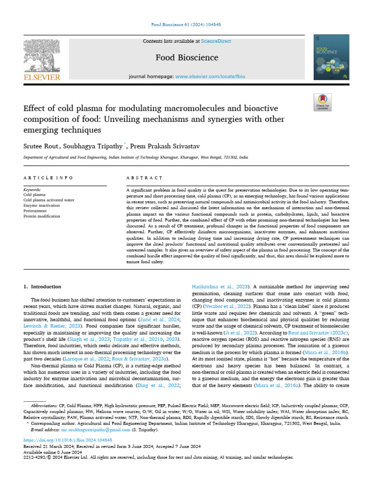 Effect of cold plasma for modulating macromolecules and bioactive ...
