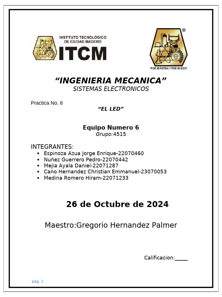 Circuito Básico con LED: Práctica 8 | PDF | Diodo emisor de luz ...