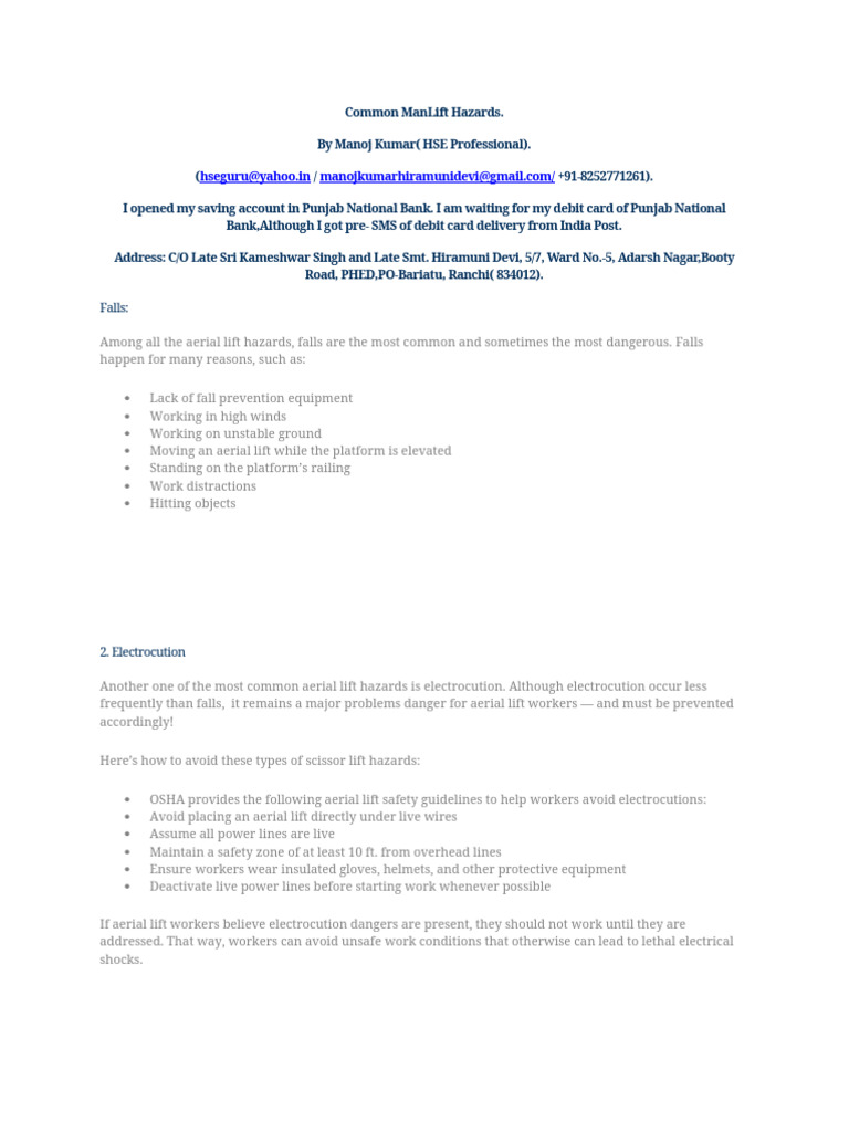 Common ManLift Hazards. | PDF | Elevator | Occupational Safety And Health