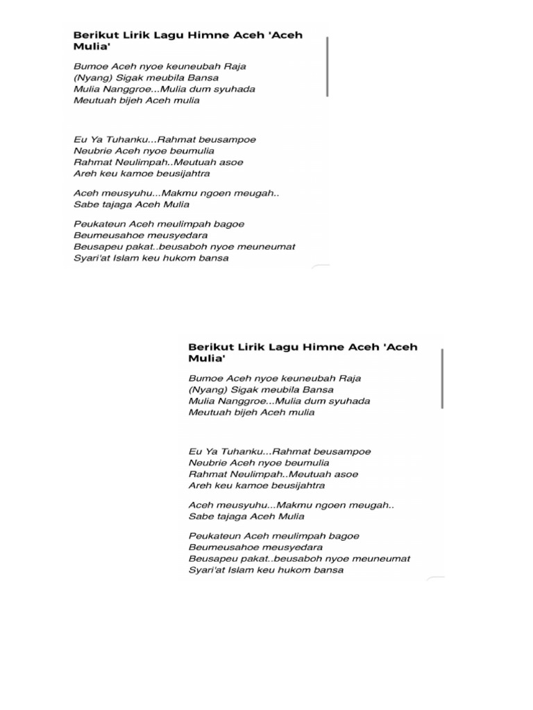 Lirik Lagu Hymne Aceh | PDF