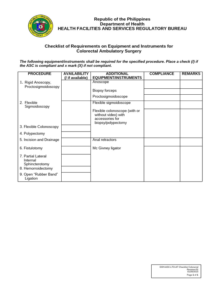 Doh Asc Lto at Checklist Colorectal Rev1 | PDF