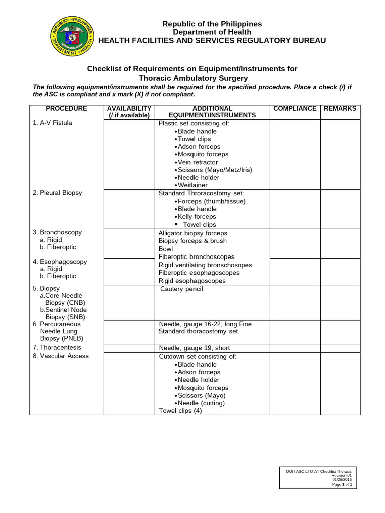 Doh Asc Lto at Checklist Thoracic Rev1 | PDF | Clinical Medicine ...