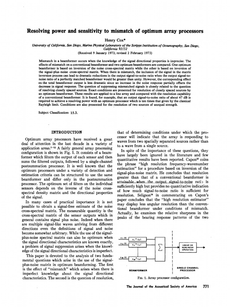 1973 Resolving power and sensitivity to mismatch of optimum array processors_H. Cox | PDF ...