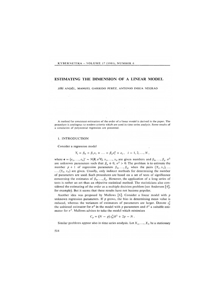 1981 Estimating The Dimension of A Linear-Model - J. Andel, M. G. Perez and A. I. Negrao | PDF ...