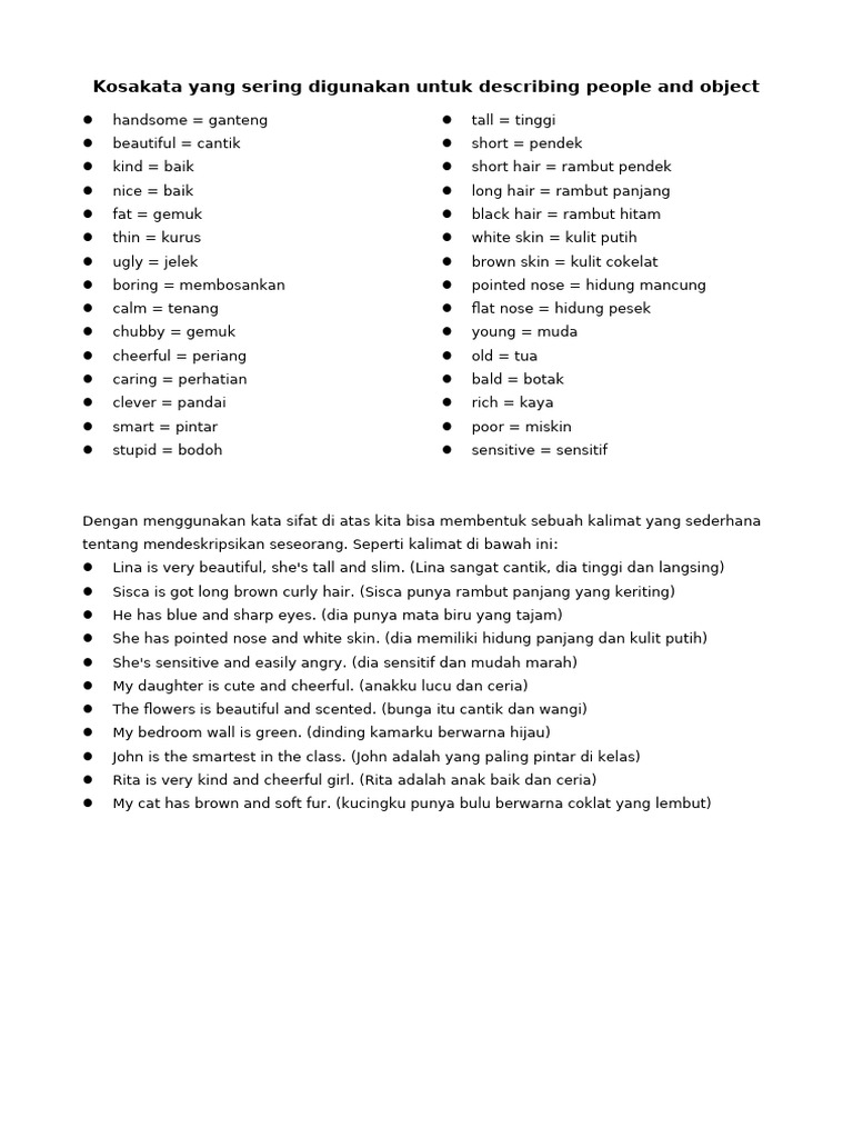 Describing People and Object | PDF