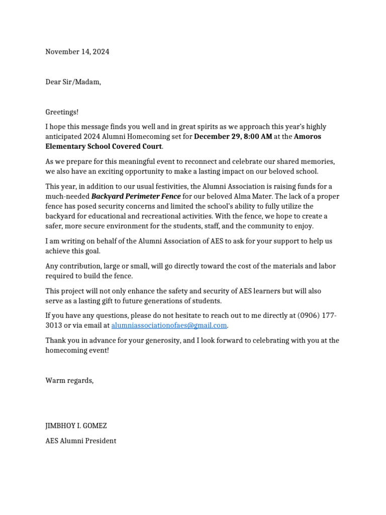 2024 Alumni Homecoming - Solicitation | PDF