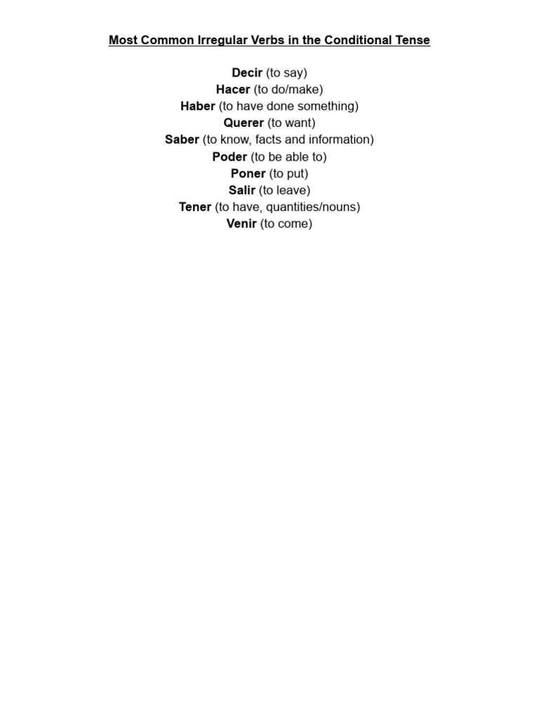 014 List of Most Common Irregular Verbs in the Conditional Tense | PDF