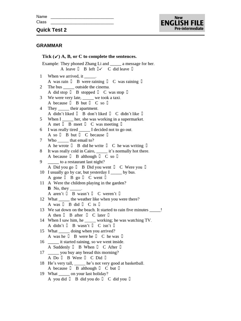 Pre - Int - Revision Unit 2 | PDF